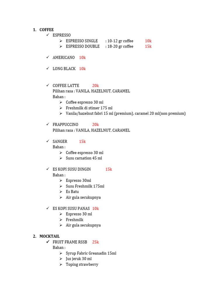 Menu RSSB Coffee PDF