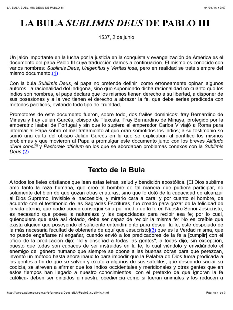 Bula Sublimis Deus 1537 | PDF