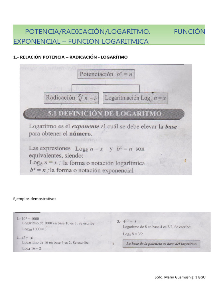 Documento Guia 1 3BC Función Exponencial y Logarítmica | PDF