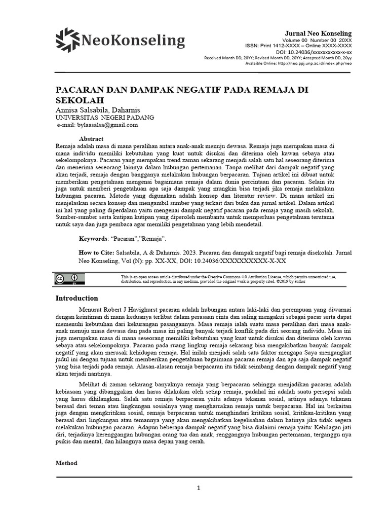 Dampak Negatif Pacaran Remaja | PDF