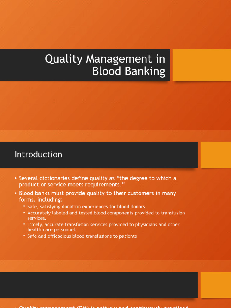 Quality Management in Blood Banking | PDF | Blood Transfusion | Quality ...