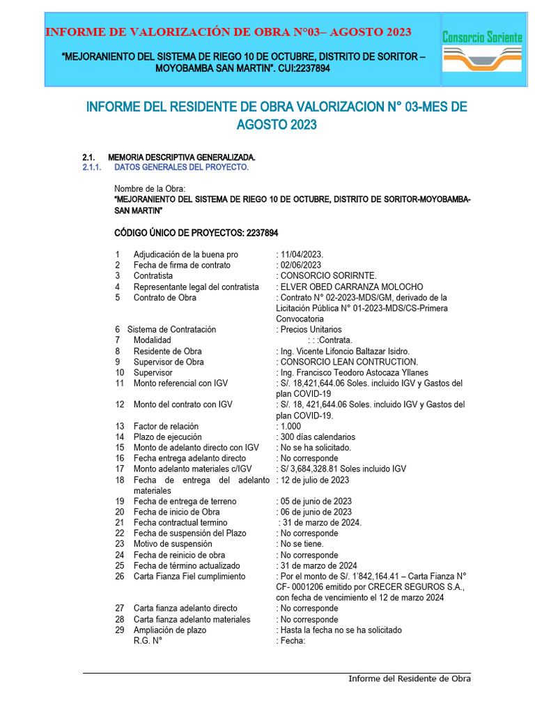 INFORME DEL RESIDENTE VAL #03-Corregido Final | PDF