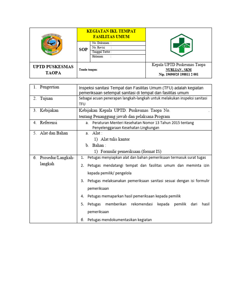Sop Ikl Tempat Fasilitas Umum | PDF
