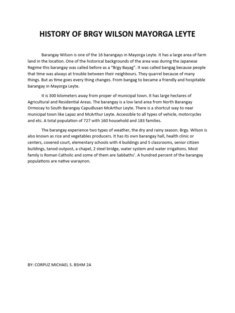 History of Barangay Wilson, Leyte | PDF