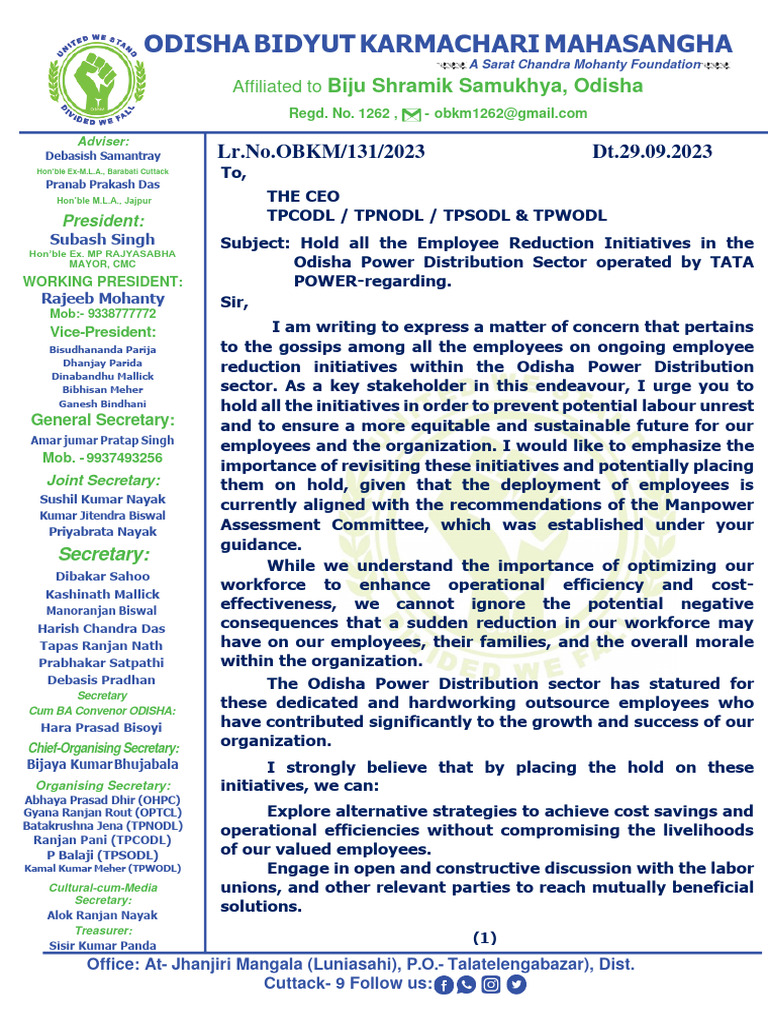 Letter To Tata Power Operated Odisha Discom | PDF