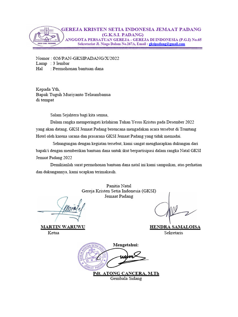 Proposal Dana Perayaan Natal GKSI 2022 | PDF