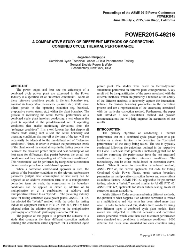 A Comparative Study of Different Methods of Correcting Combined Cycle Thermal Performance | PDF ...