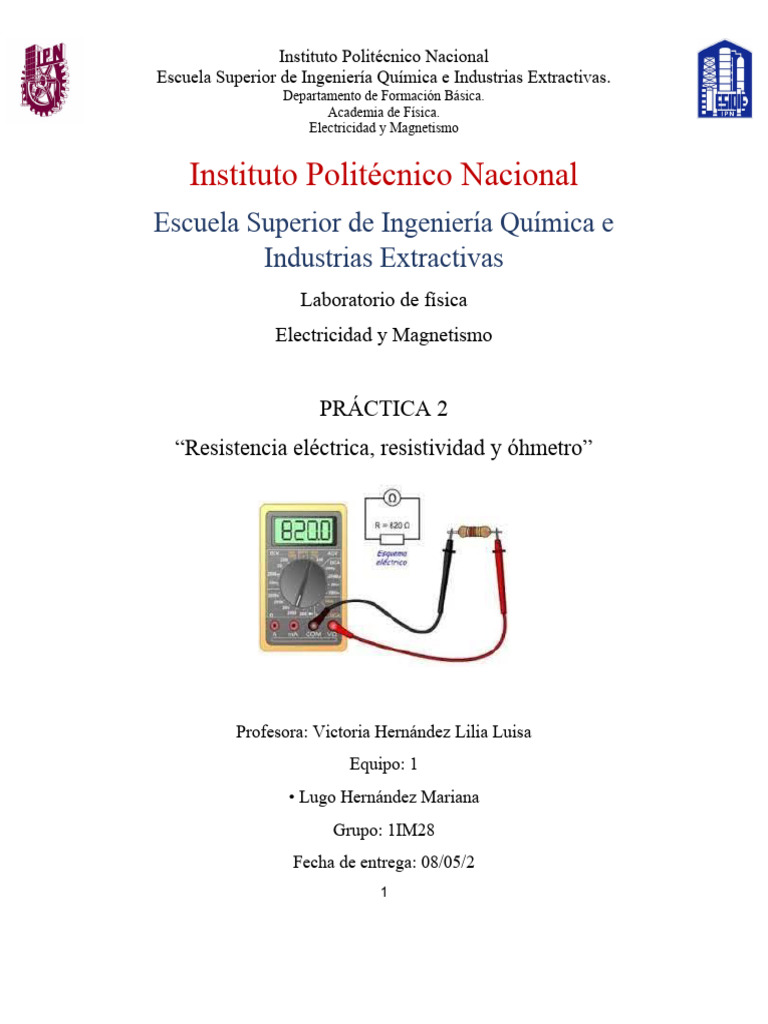 Practica 2 Resistencia Eléctrica, Resistividad y Óhmetro | PDF