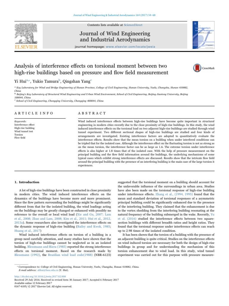 Journal of Wind Engineering and Industrial Aerodynamics: Yi Hui, Yukio Tamura, Qingshan Yang ...