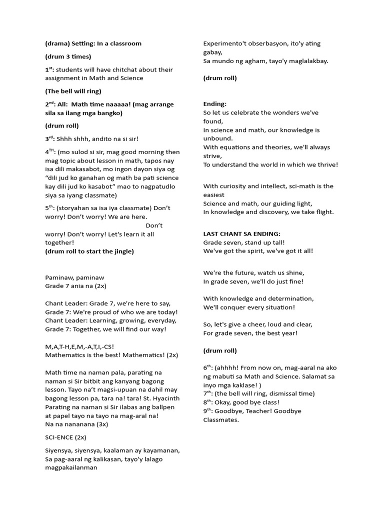 Grade 7 Sci-Math Jingle | PDF | Science | Observation