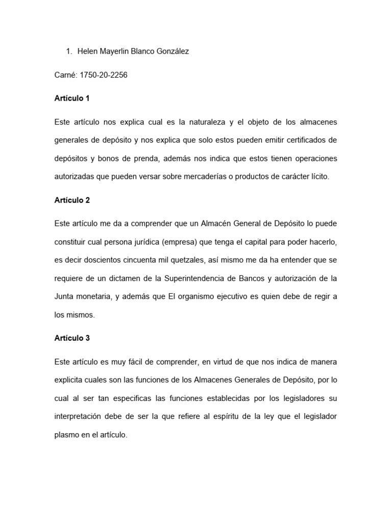 Análisis e Interpretacion, Ley de Almacenes Generales de Deposito ...