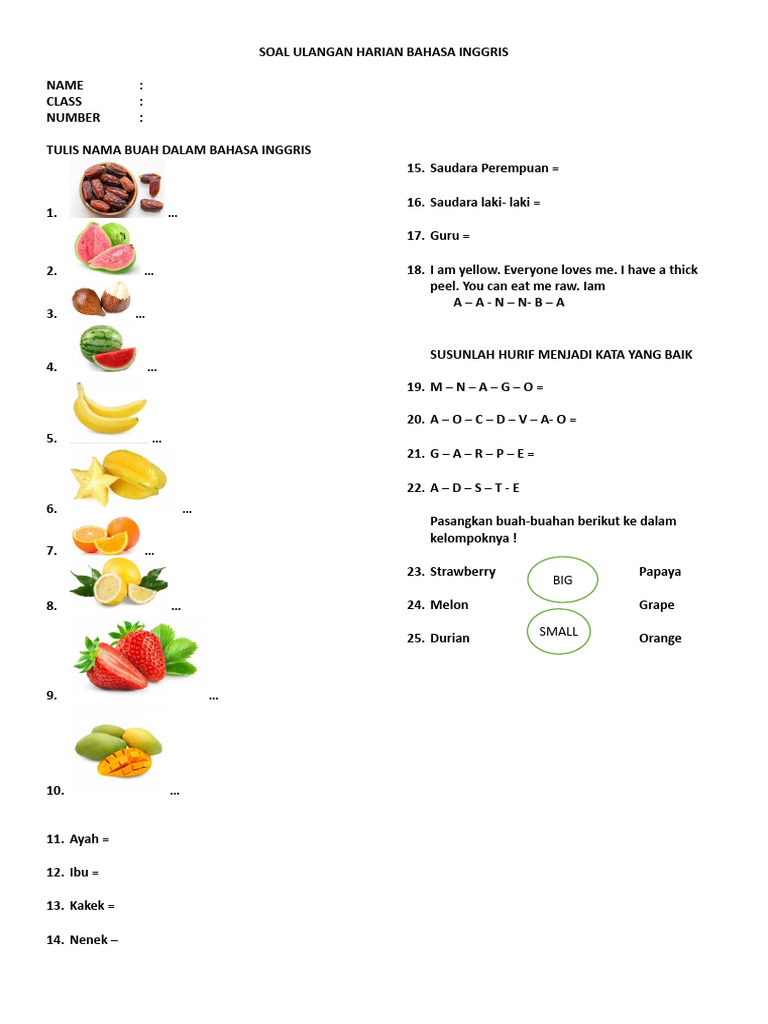 Soal Ulangan Harian Bahasa Inggris Unit 1 | PDF
