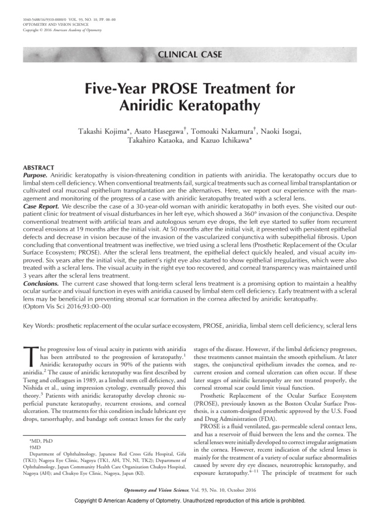 Five Year PROSE Treatment For Aniridic KojimaOct2016PAP | PDF | Cornea ...