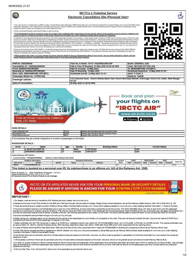 Ticket Cancellation | PDF