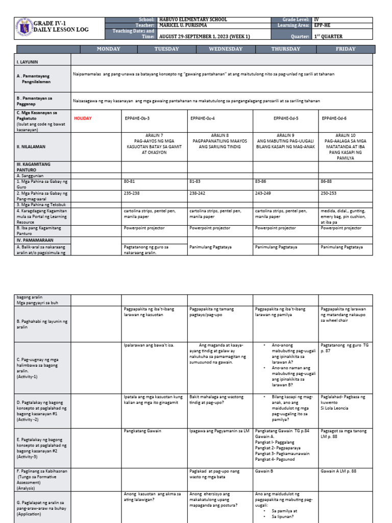 DLL - Epp-He 4 - Q1 - W1-Aug 29-Sep1, 2023 | PDF