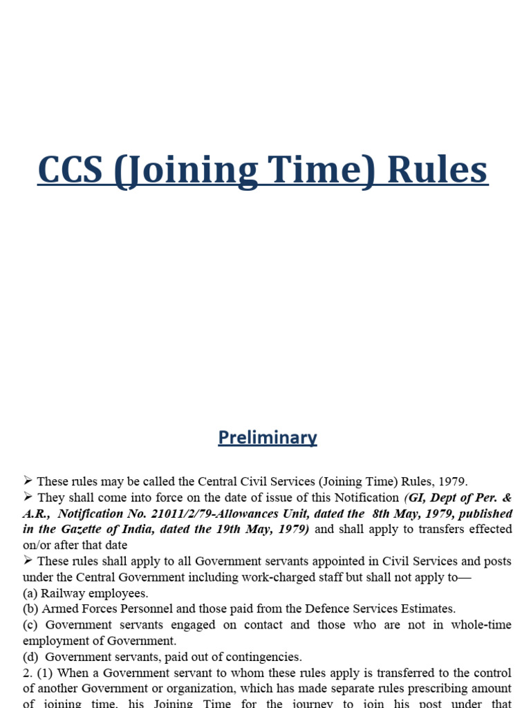 CCS Joining Time Rules 1979 20210405120021 | PDF | Civil Service | Government Of India