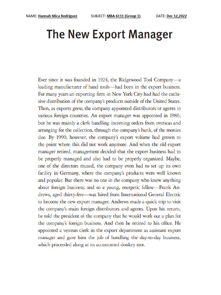 Case Study - THE EXPORT MANAGER | PDF