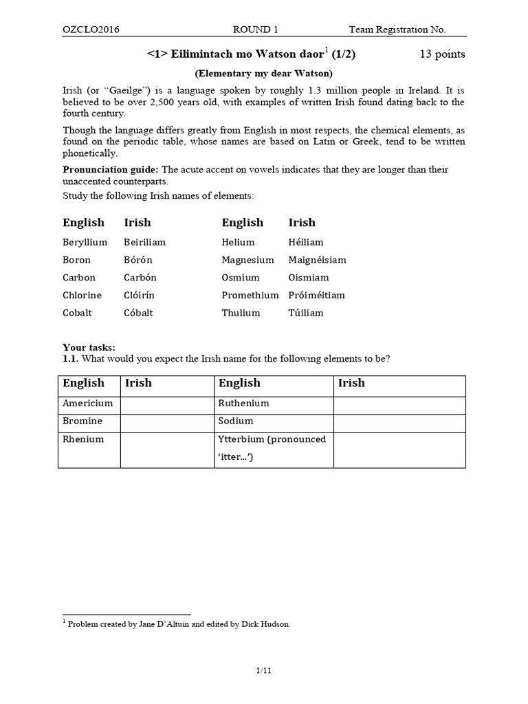 2016 Ozclo - Two Problems | PDF | English Language | Chemical Elements