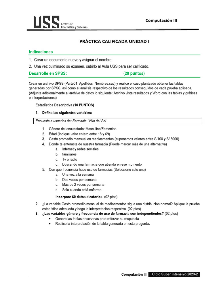 Practica Calificada Unidad 1 | PDF | Spss | Estadísticas
