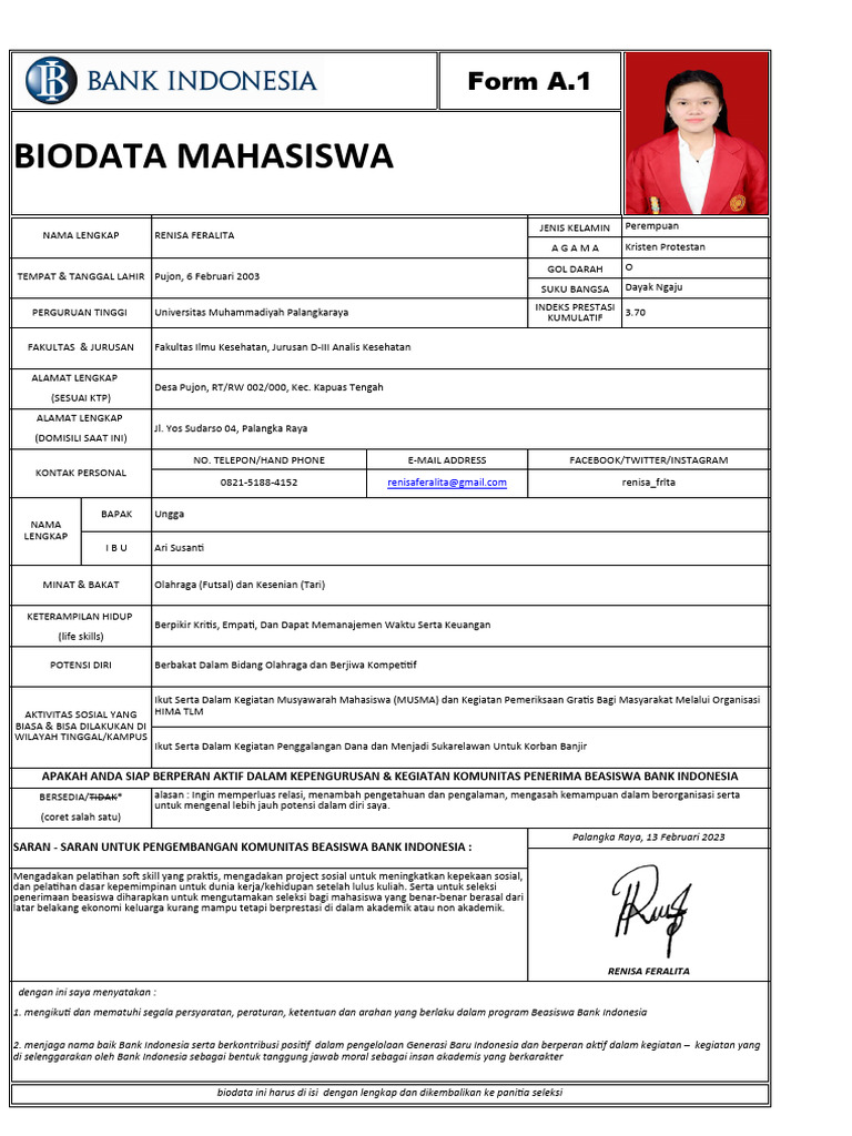 Formulir Beasiswa BI a.1(1) | PDF