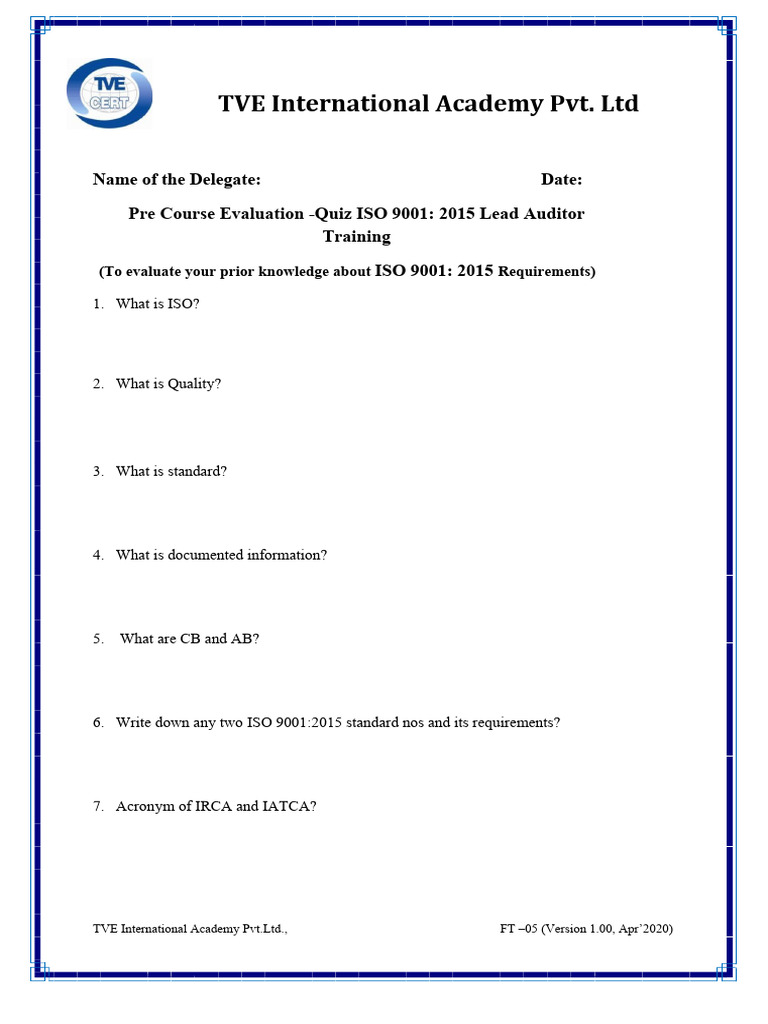 Pre Course - QMS - 9001-2015 | PDF