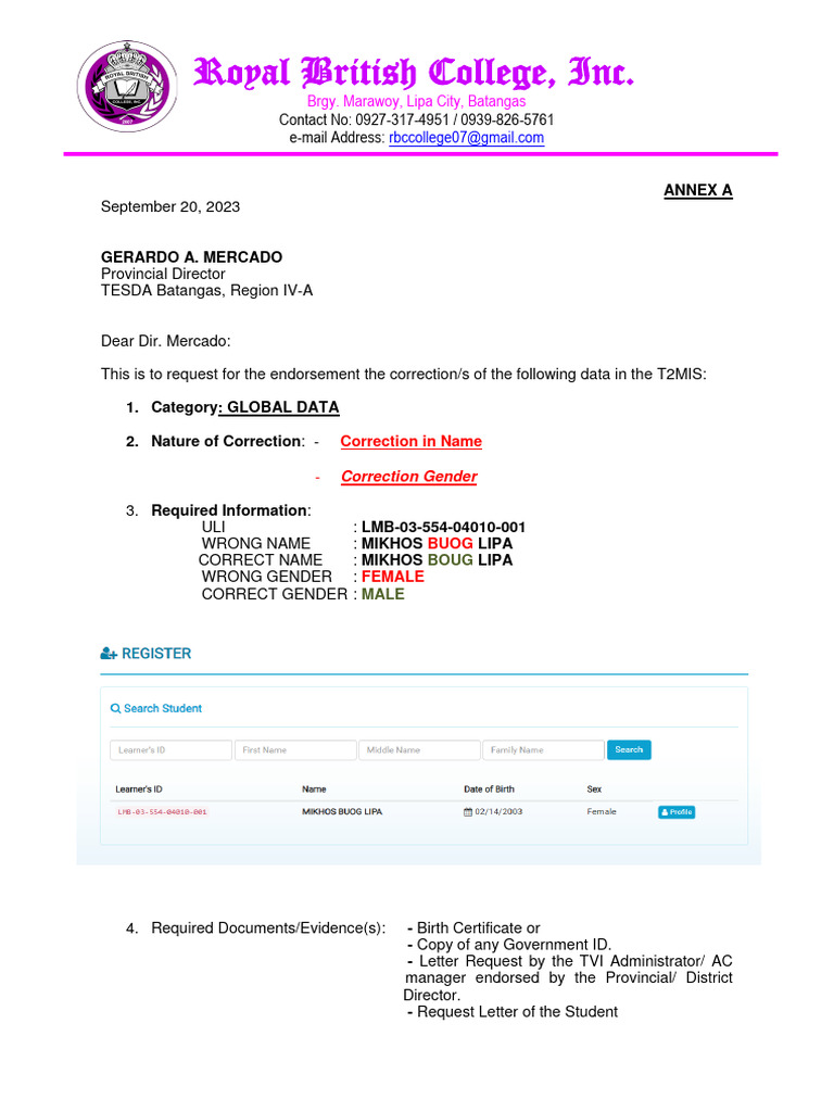 Request for Data Correction in T2MIS | PDF | Business