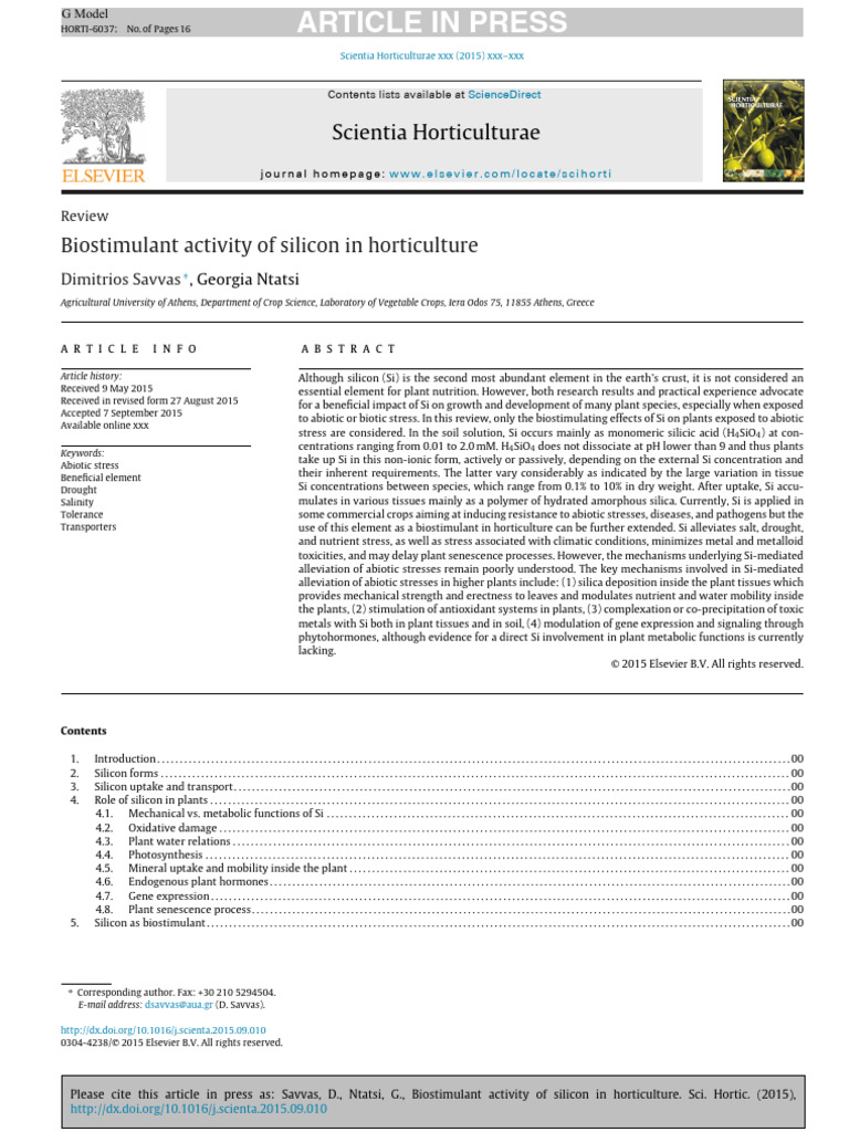 Biostimulant Activity of Silicon in Horticulture | PDF | Silicon | Soil