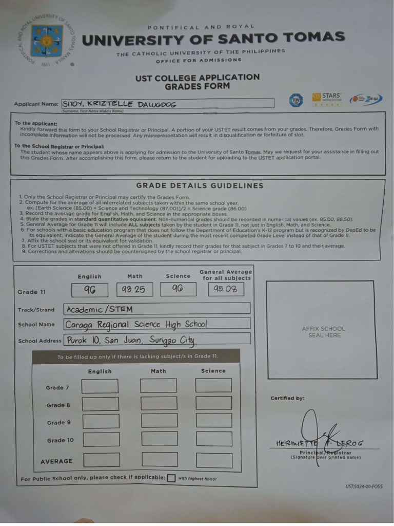 Sitoy - Ust Grade Form | PDF