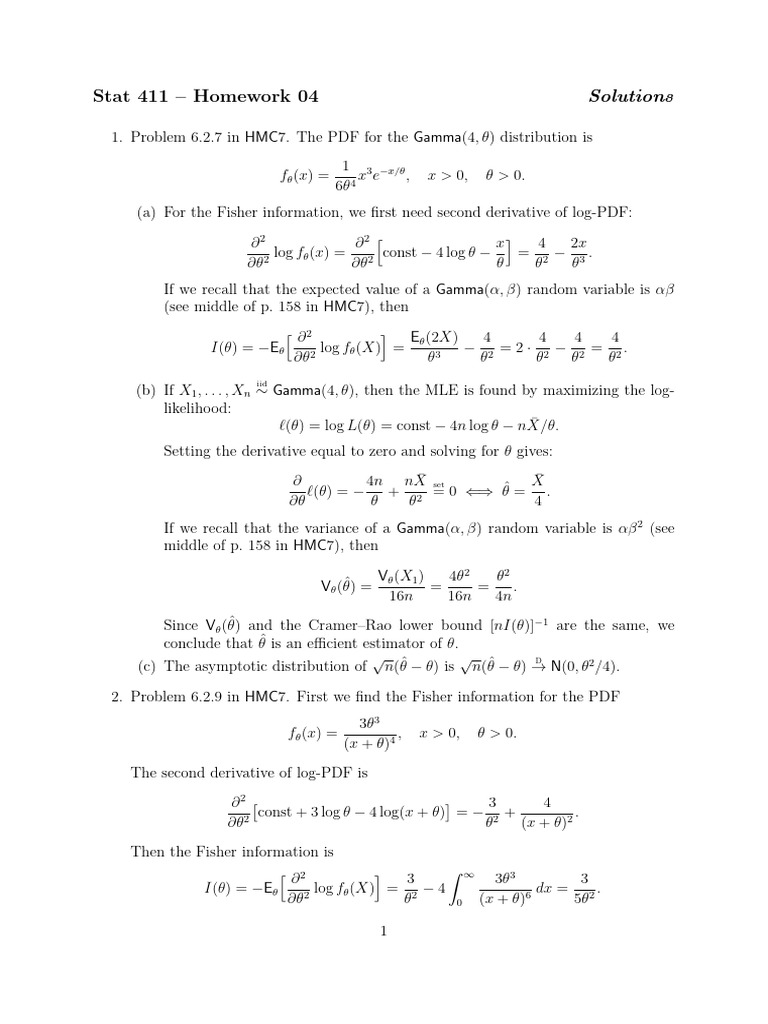 Statistical Inference - 411 - hw04 - Soln | PDF