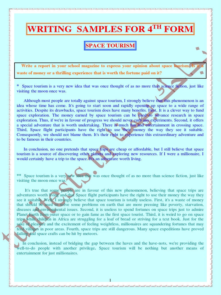 Cours - Bac Anglais Writing Samples - Space Tourism Advertisement ...
