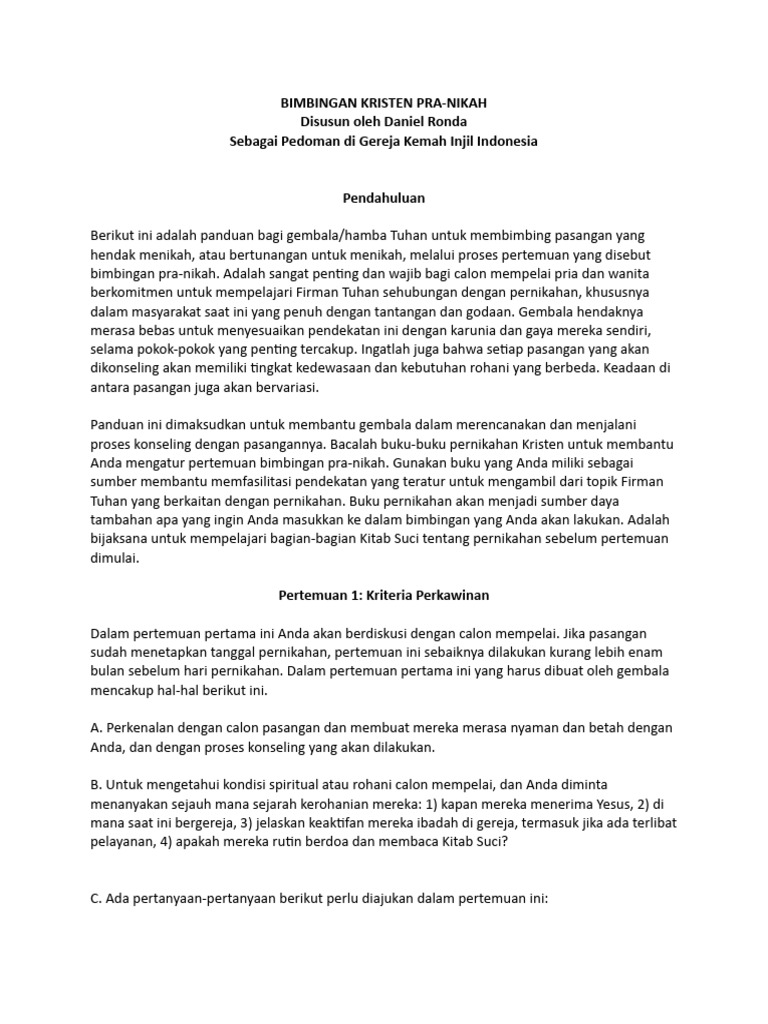 Konseling Pra Nikah GKII Oleh DR | PDF | Gaya Hidup
