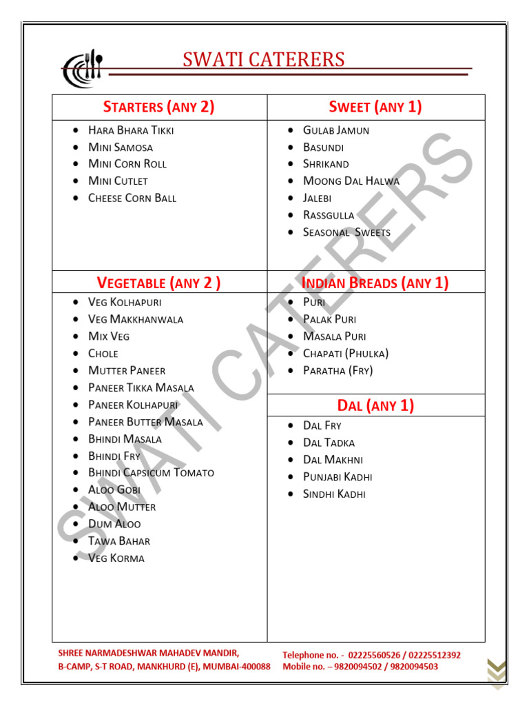 Swati Menu With Logo NEW | PDF