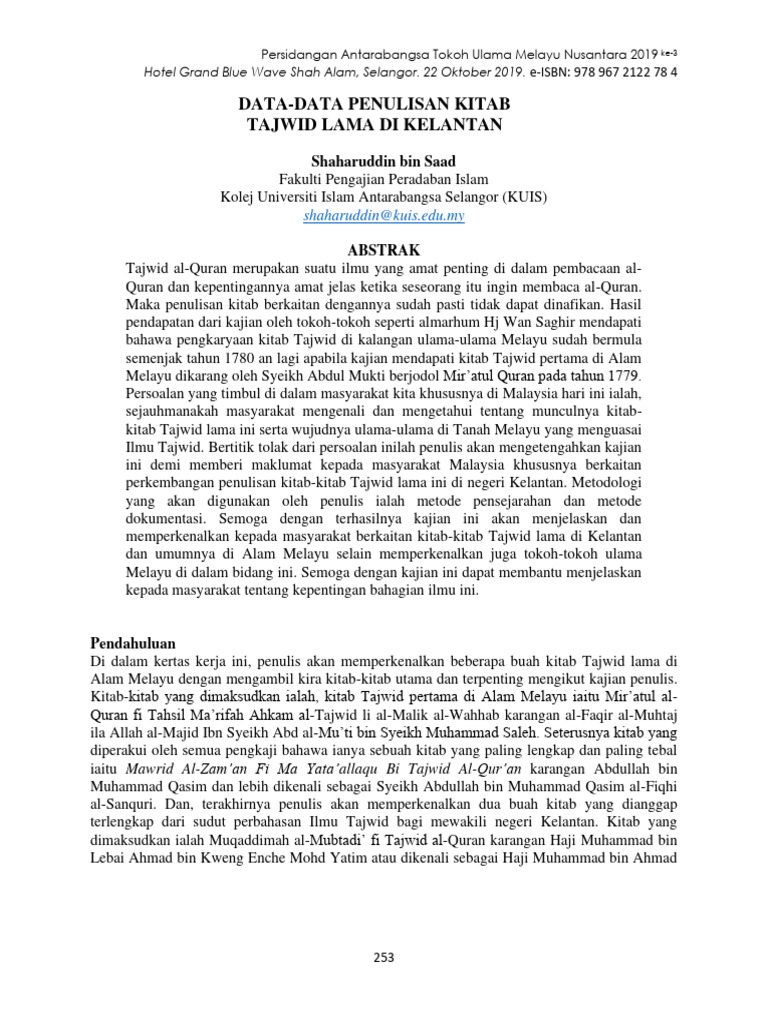 Data-Data Penulisan Kitab Tajwid Lama Di Kelantan | PDF