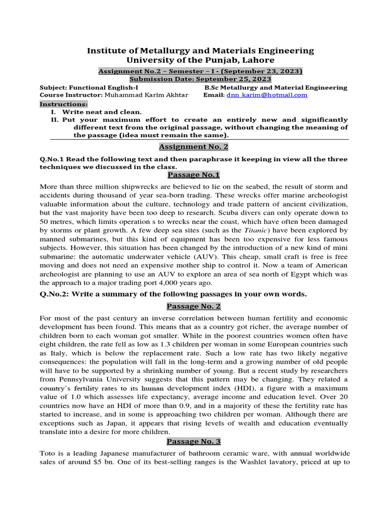 Assignment No.2 - Imme - BSC Metallurgy and Material Engineering ...