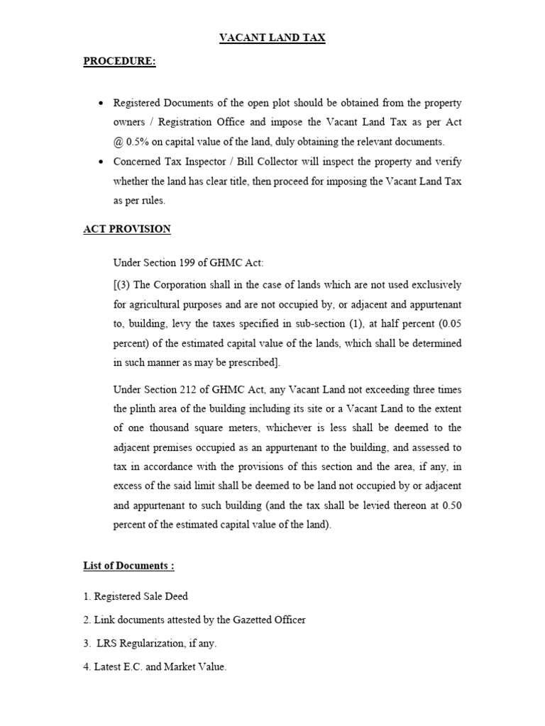 Procedure - Vacant Land Tax | PDF