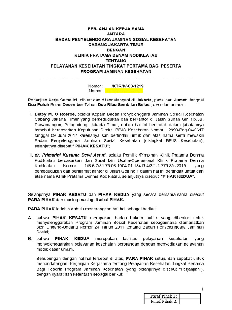 Lampiran1-Draft PKS Klinik Pratama | PDF