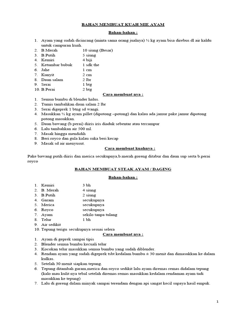 Bahan Membuat Resep Mie Ayam | PDF