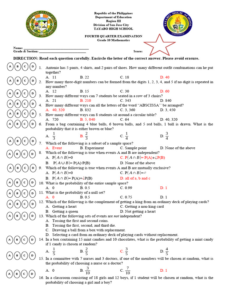 4th Math 10 | PDF | Permutation | Mathematics