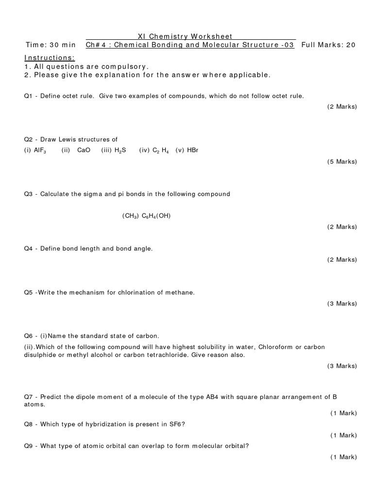 Chemical Bonding and Molecular Structure (3) Practice Questions | PDF