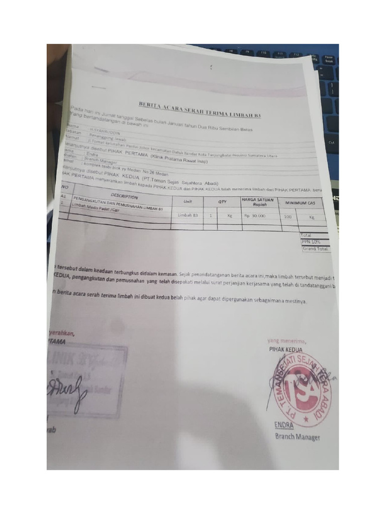 Standart 1.3 Ep 6 Berita Acara Serah Terima Limbah | PDF