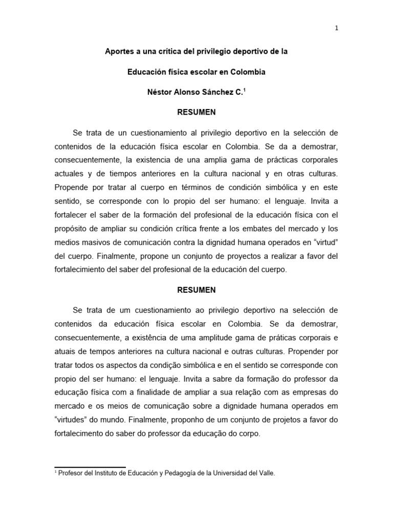 Privilegio Dptvo Educación Física Escolar Colombia - 18P | PDF