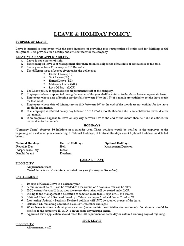 Leave Policy | PDF | Employment | Retirement