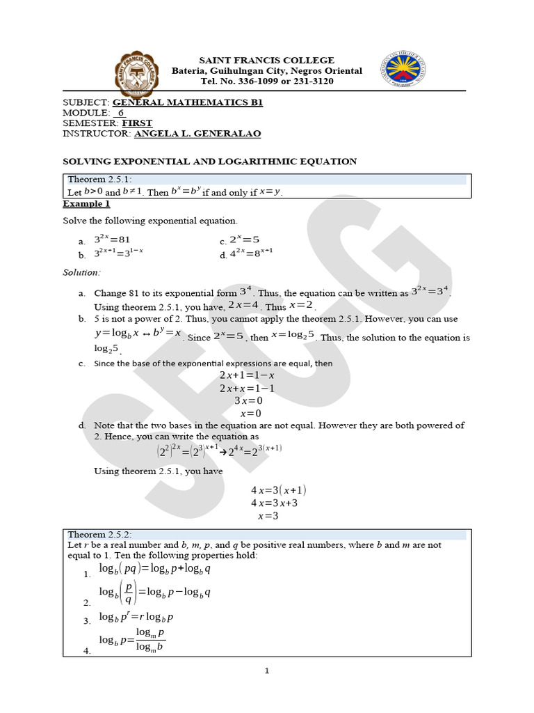 College Module 6 | PDF | Logarithm | Equations