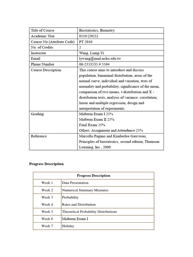 Biometry Syllabus | PDF