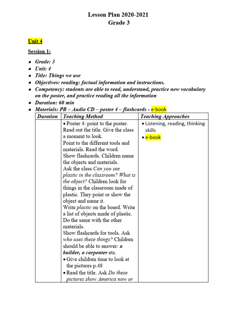 Lesson Plan Grade 3 Unit 4 | PDF | Language Arts & Discipline