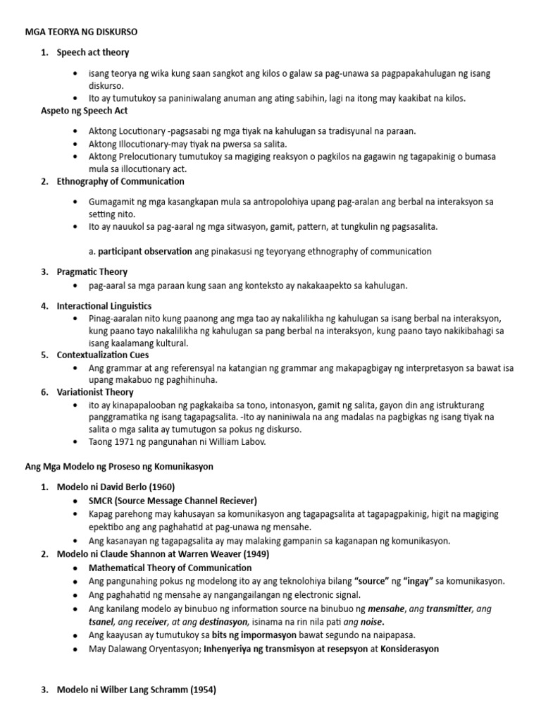 Mga Teorya NG Diskurso | PDF