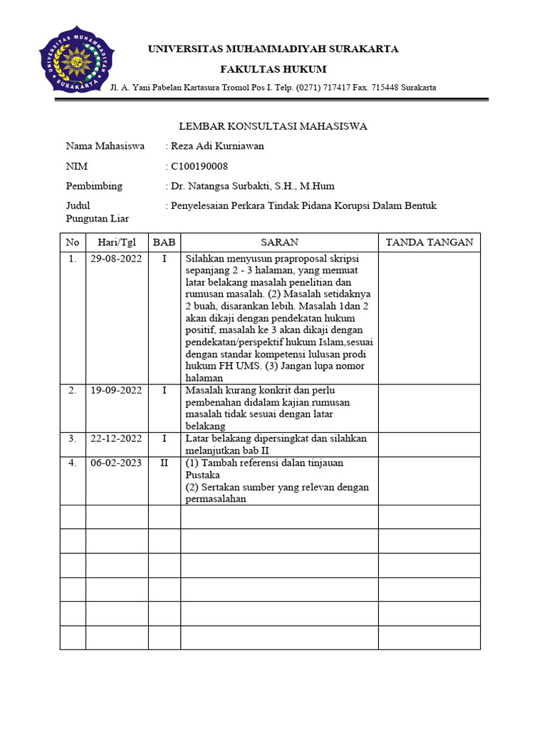 Lembar Konsul Skripsi Ums | PDF