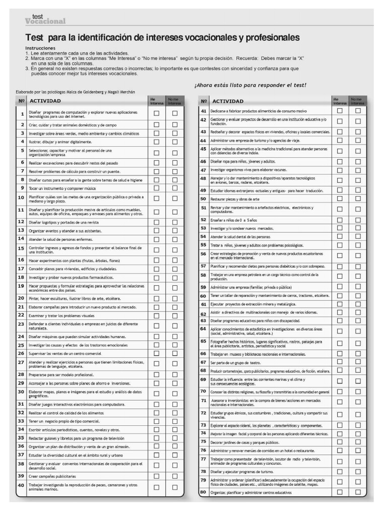 Test de Orientacion Vocacional | PDF