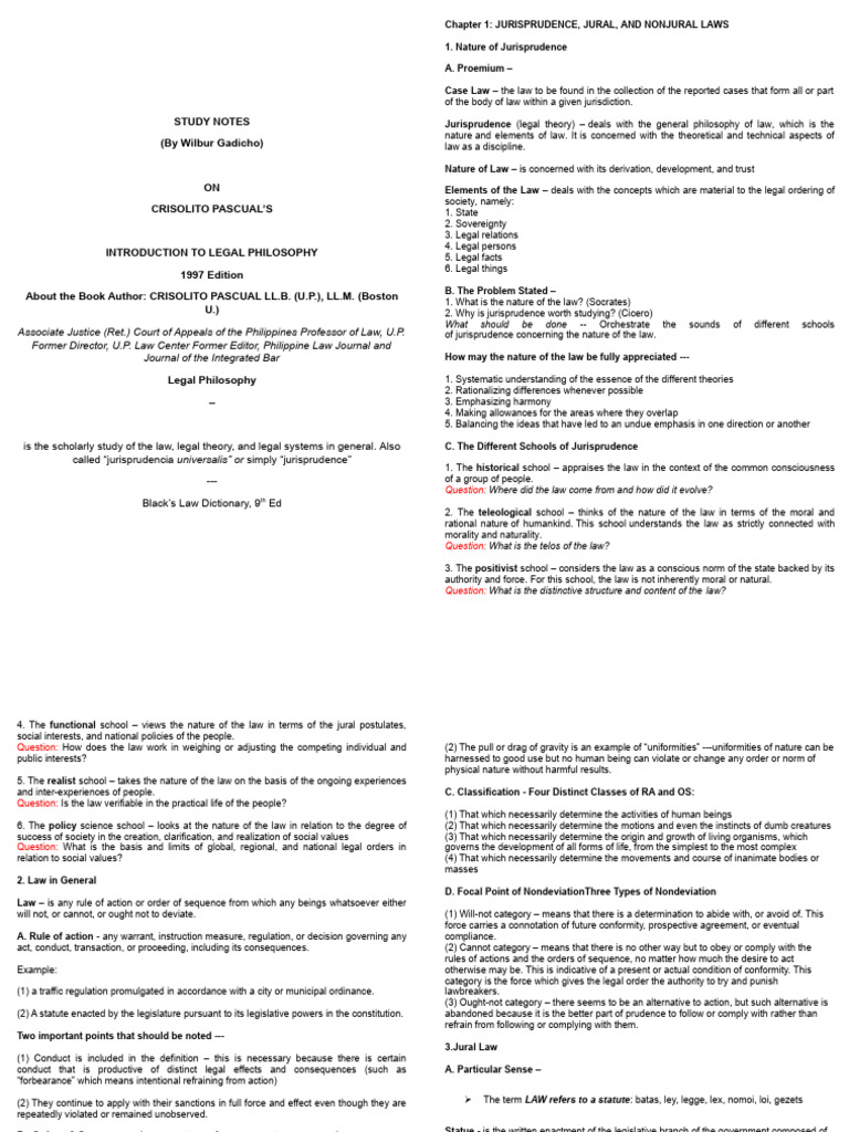 STUDY NOTES - Philisophy - of - Law | PDF | Jurisprudence | Theory