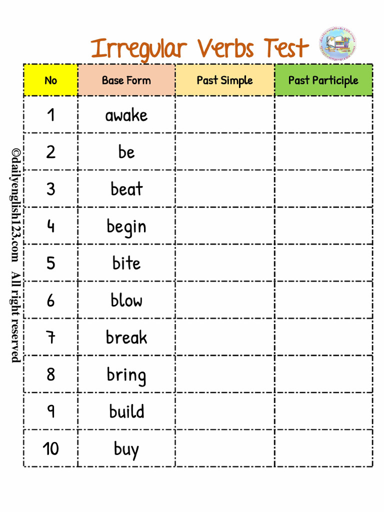 Irregular Verbs Test | PDF